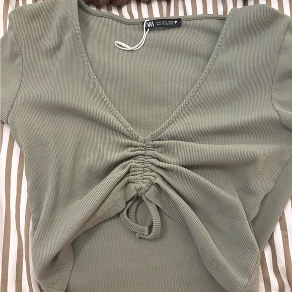Zara | Tops | Zara Sage Green Crunch Top | Poshmark